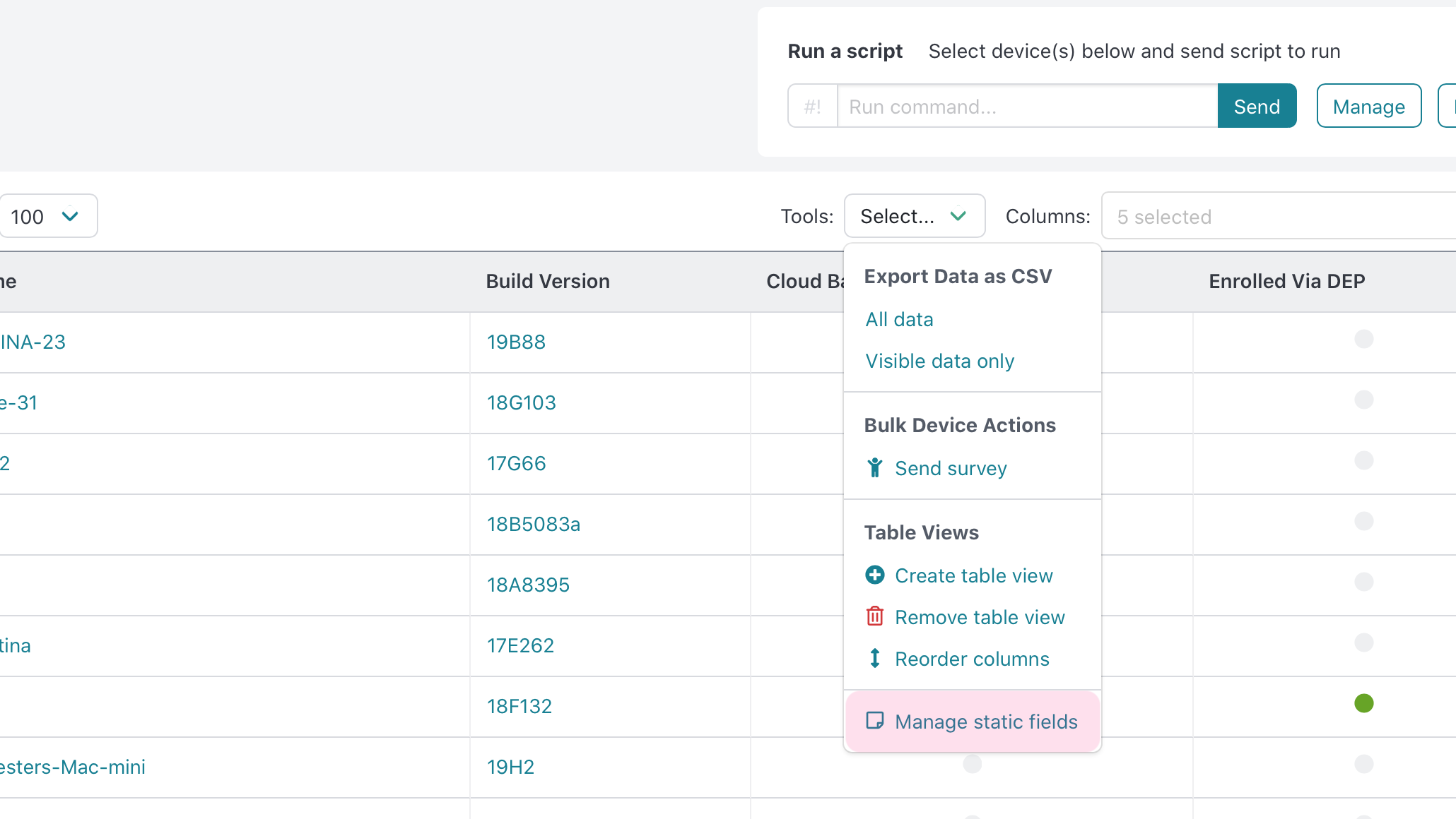 Managing Static Fields in the Devices Table – Addigy